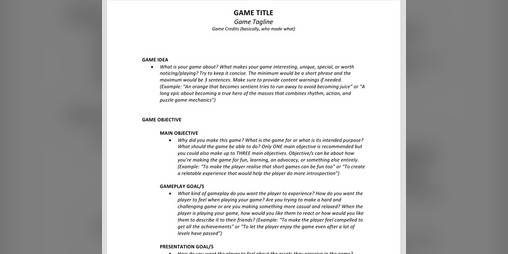 Simple Game Design Document Template by barrels