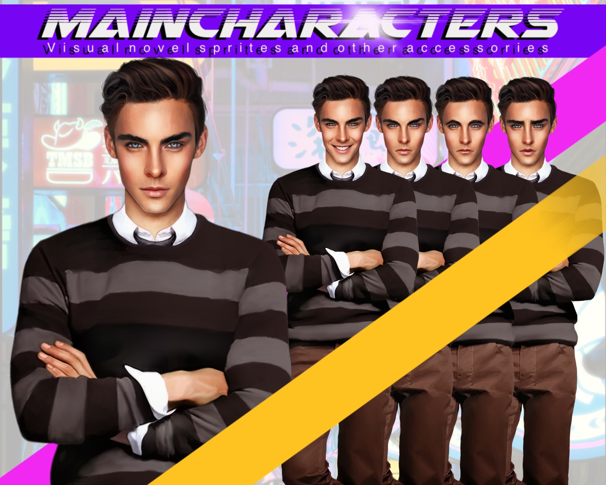 Male visual novel character 5 emotions 2D by MainCharacters