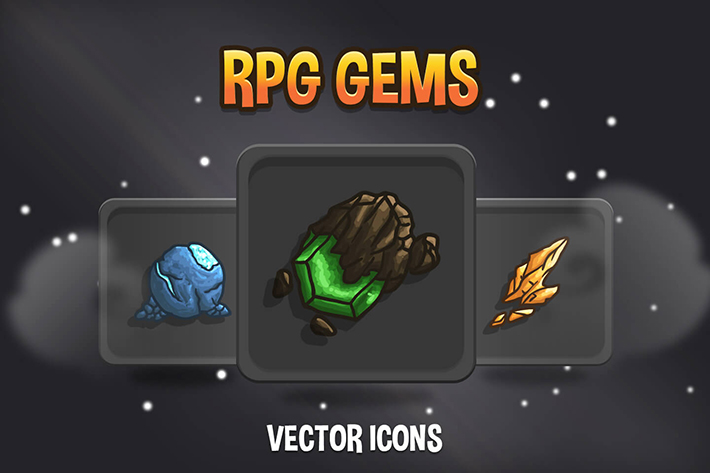 48 RPG Gems Vector Icons Pack by Free Game Assets (GUI, Sprite, Tilesets)