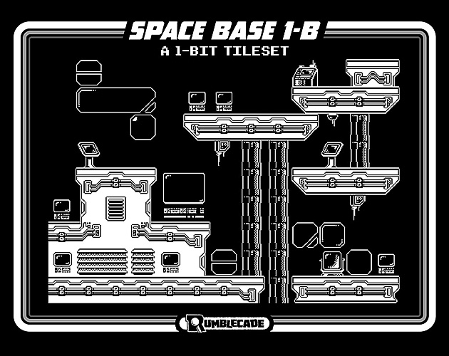 New 1-bit tileset asset: Moon Caves - Space Base 1-B by Rumblecade