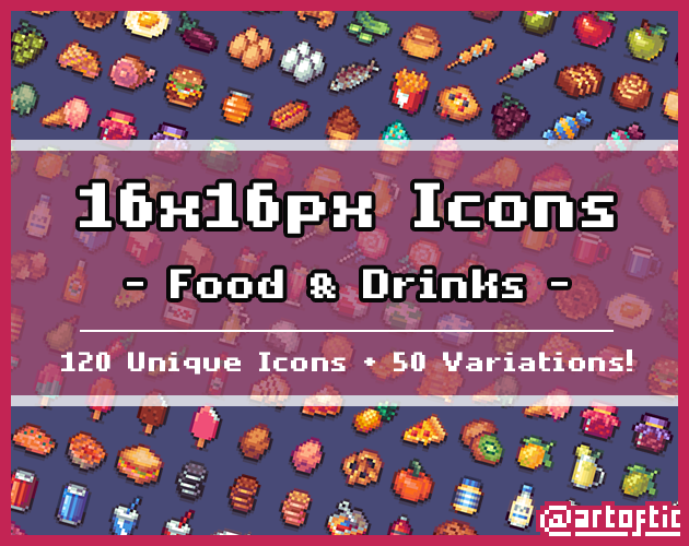 Pixel Art - Food & Drinks Icons - 16x16 by Victor "Tic" Athayde