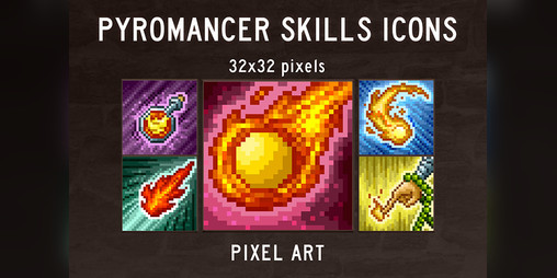 48 Pyromancer Skills Pixel Art Icons by Free Game Assets (GUI, Sprite ...