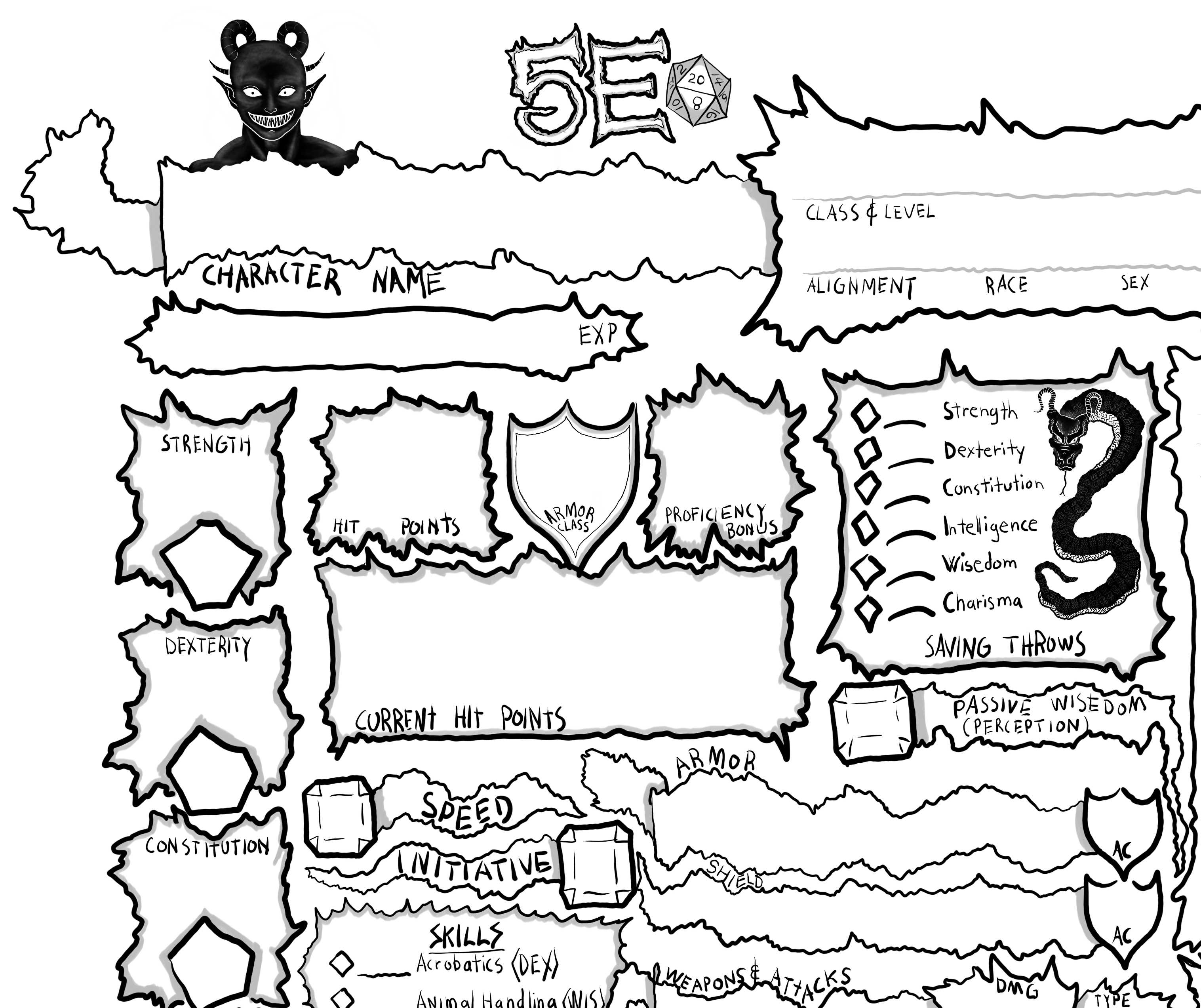 D&D 5E Character Sheet Tiefling by Azathoth Nell Tull