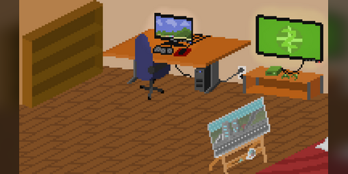 Pixel Art Office Desktop Wallpaper (16:9) by Miasma Geek
