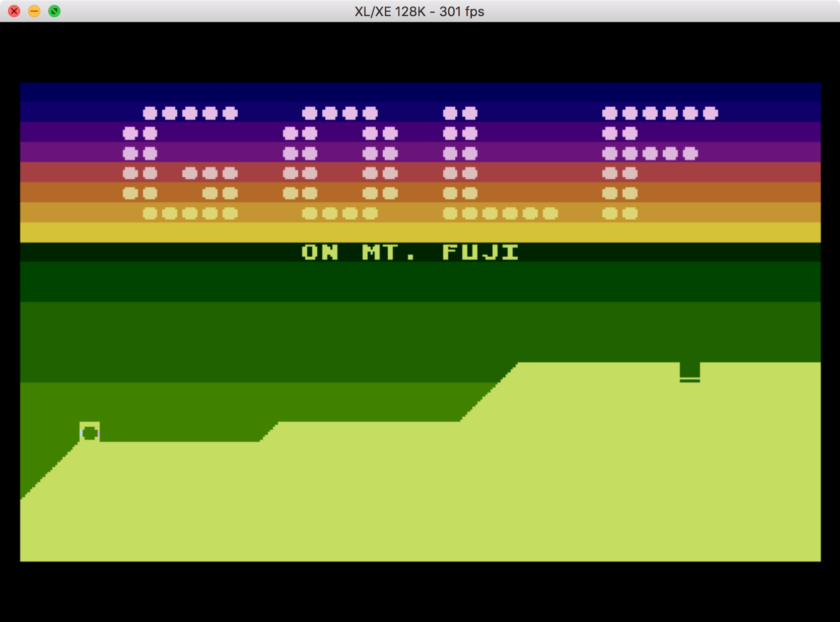 Golf on Mt. Fuji with DLI by OxC0FFEE by BASIC 10Liner