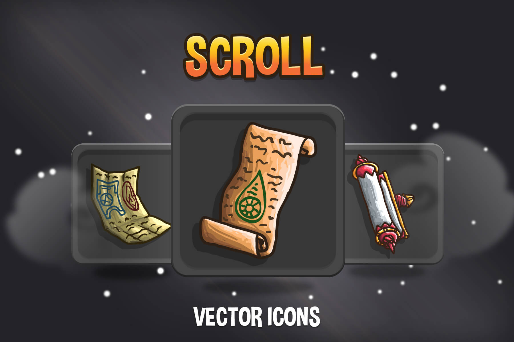 48 Scroll RPG Icons by Free Game Assets (GUI, Sprite, Tilesets)