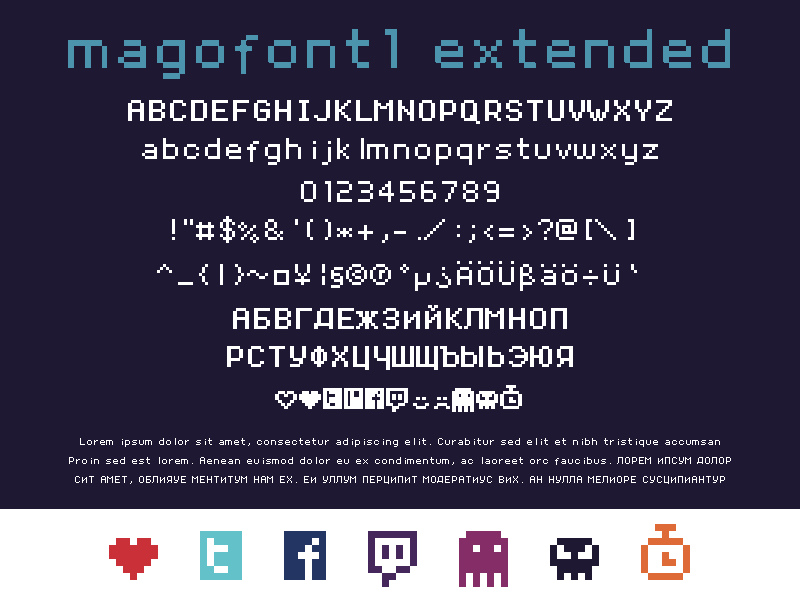 Pixel Font mago1 (Latin, Cyrillic and Eye Candy) by Nimble Beasts