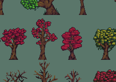 Different pixelart trees 60-85px for platformer by LOOVGAMES