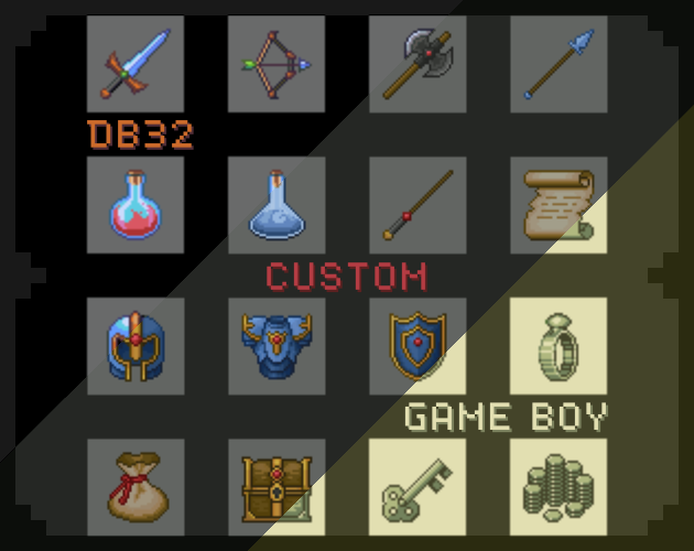 16 Fantasy Pixel Art RPG Items in 3 Colors by Polygonix Games