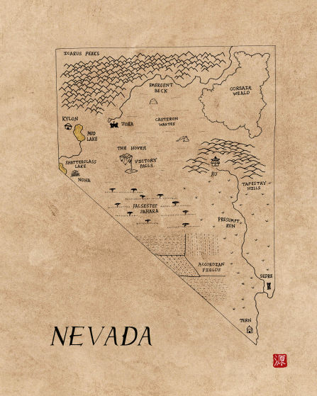 Nevada as a fantasy map by Alda Yuan