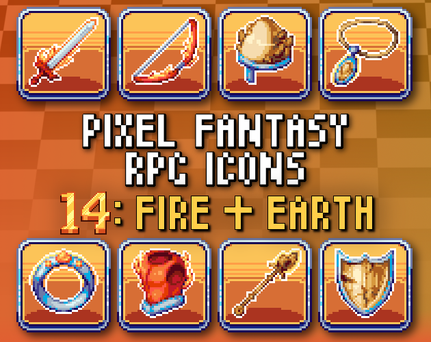 PIXEL FANTASY RPG ICONS - PACK 14: FIRE + EARTH by Caz