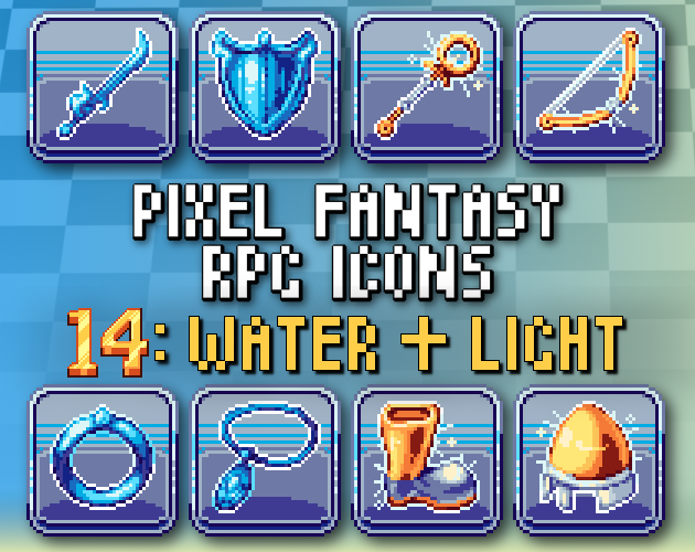 PIXEL FANTASY RPG ICONS - PACK 14: WATER + LIGHT by Caz