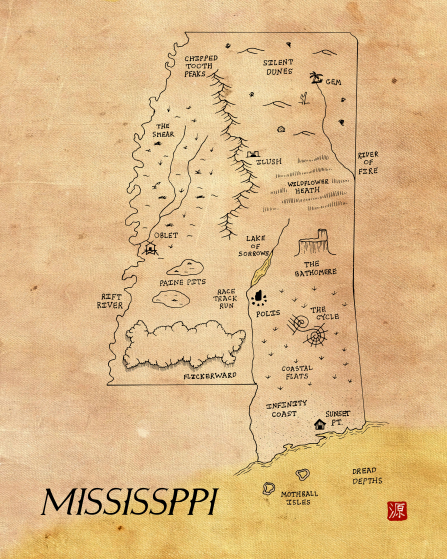 Mississippi as a fantasy map by Alda Yuan