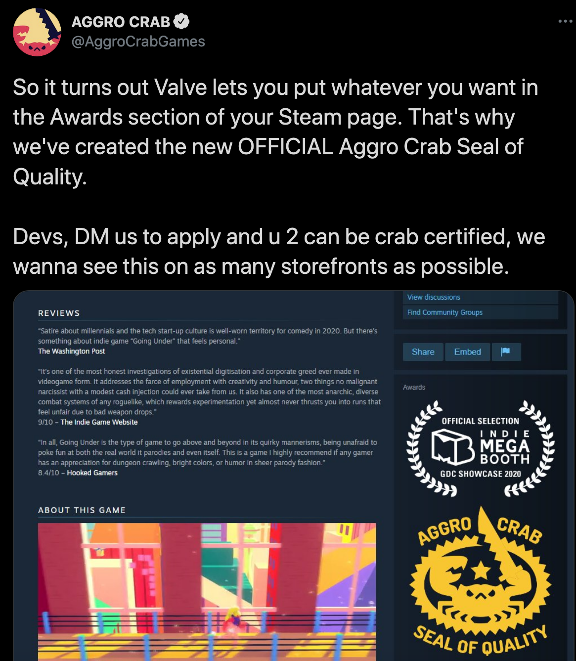 SuperLuminauts | Aggro Crab Seal of Quality Sale by LampFire - itch.io