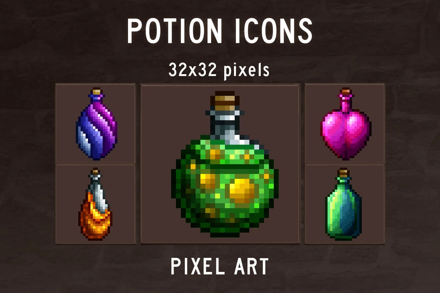 48 Potion Icons Pixel Art by Free Game Assets (GUI, Sprite, Tilesets)