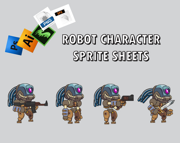 Robot 2d character sprite sheet by wahyuprot