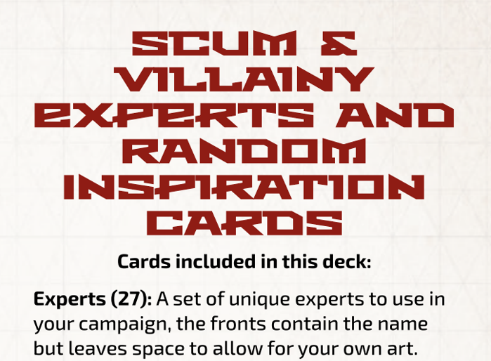Scum & Villainy Experts and Random Inspiration Cards by Logicon211