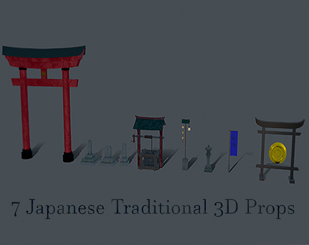 3D / 7 Japanese Traditional Props Low Poly by Santi2314