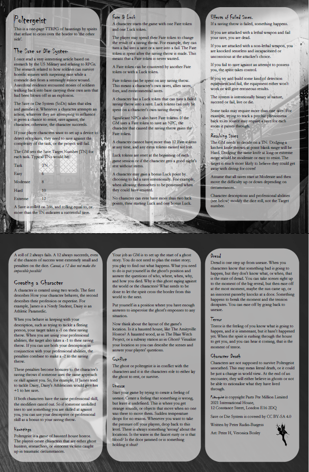 Poltergeist by Parts Per Million for One-Page RPG Jam 2021 - itch.io