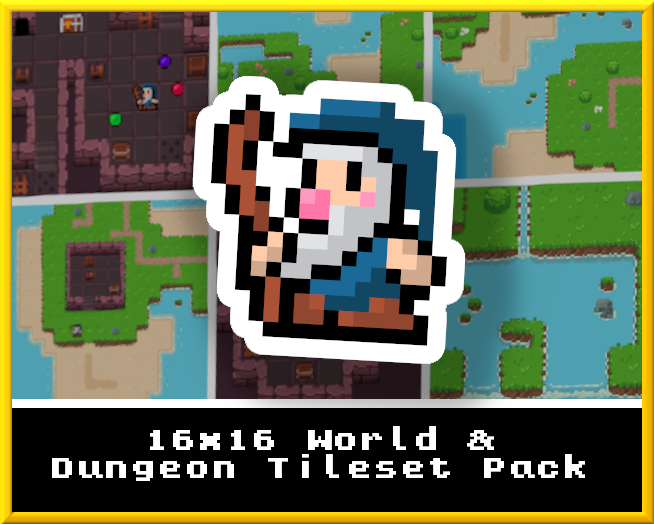 16x16 World & Dungeon Tileset Pack + Wizard Character by mikobrzu