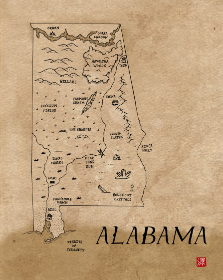 Alabama as a fantasy map by Alda Yuan