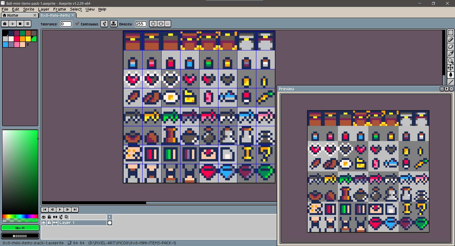 8x8 Items - pack 1 - Pico-8 palette by Ulises Freitas