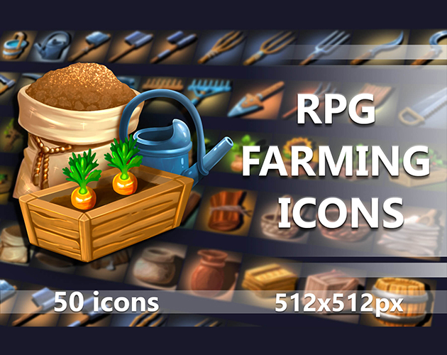 50 Farming Icons by Free Game Assets (GUI, Sprite, Tilesets)