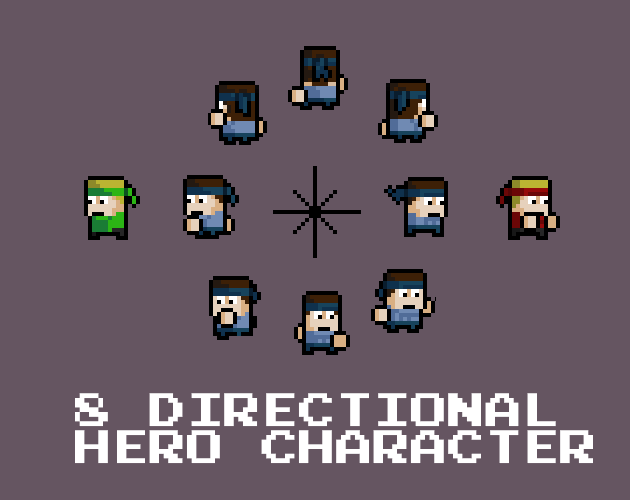 8-Direction Pixel Art Hero character Pack by Tiki-Ted