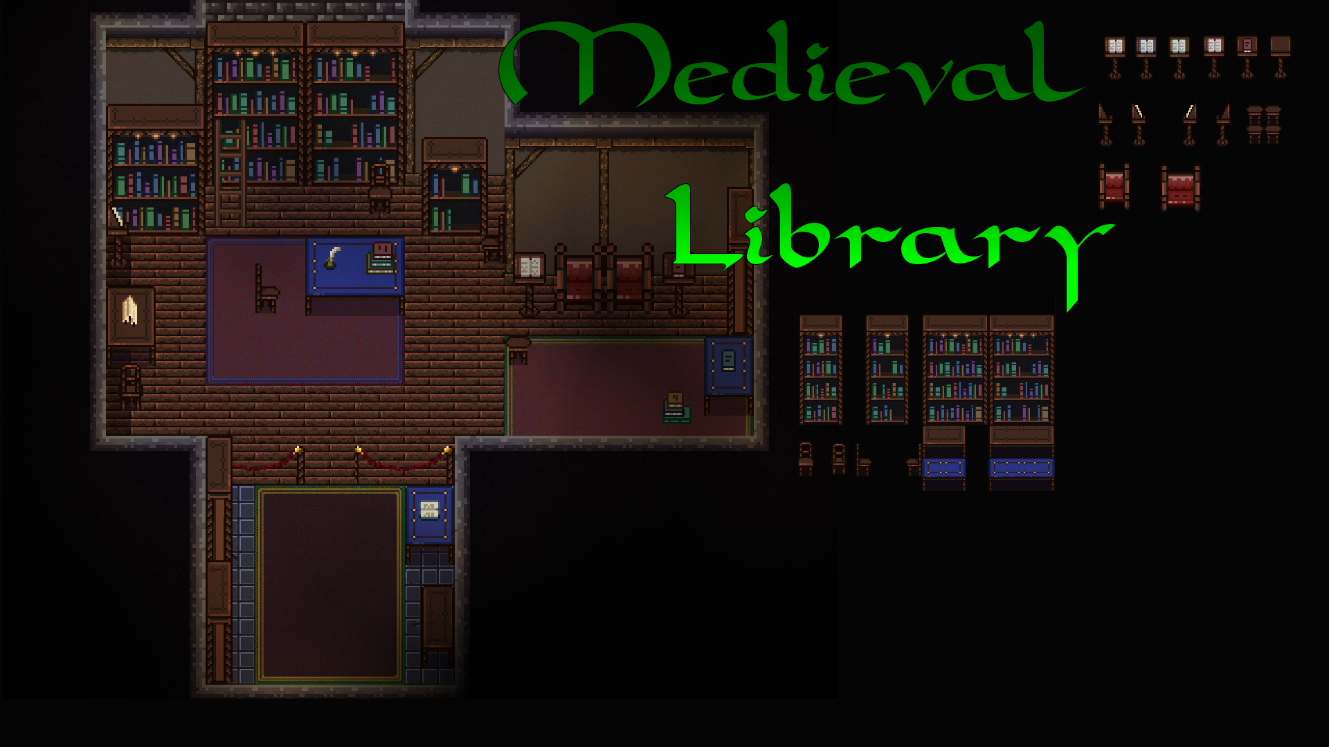 Medieval Library Top Down Tileset (MV/MZ layout) by mftinyturtle