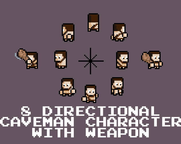 8-Direction Pixel Art Caveman character Pack by Tiki-Ted