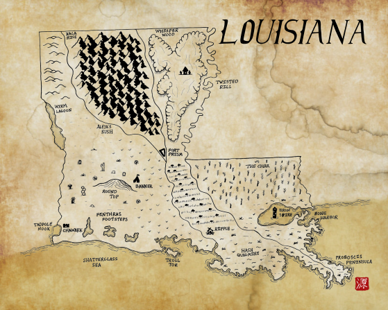 Louisiana as a fantasy map by Alda Yuan