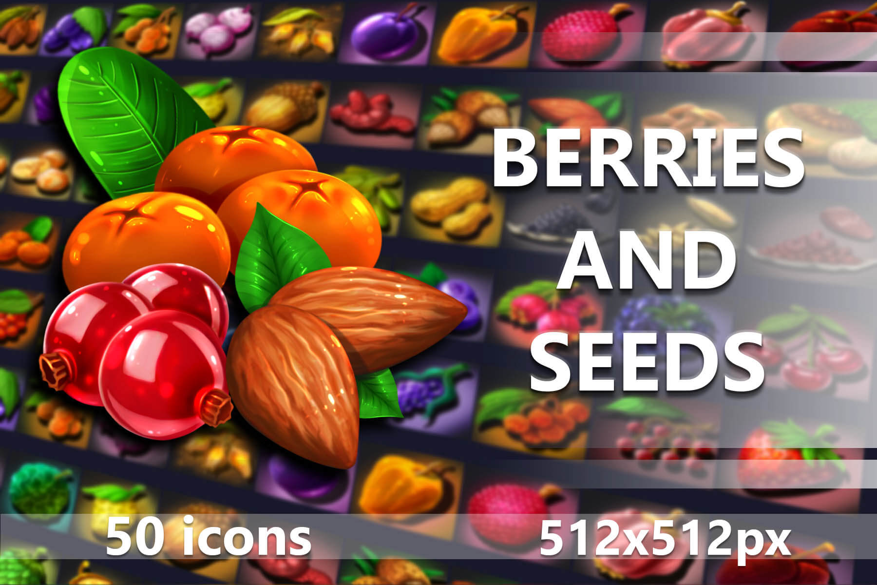 50 Berry and Seed Game Icons by Free Game Assets (GUI, Sprite, Tilesets)