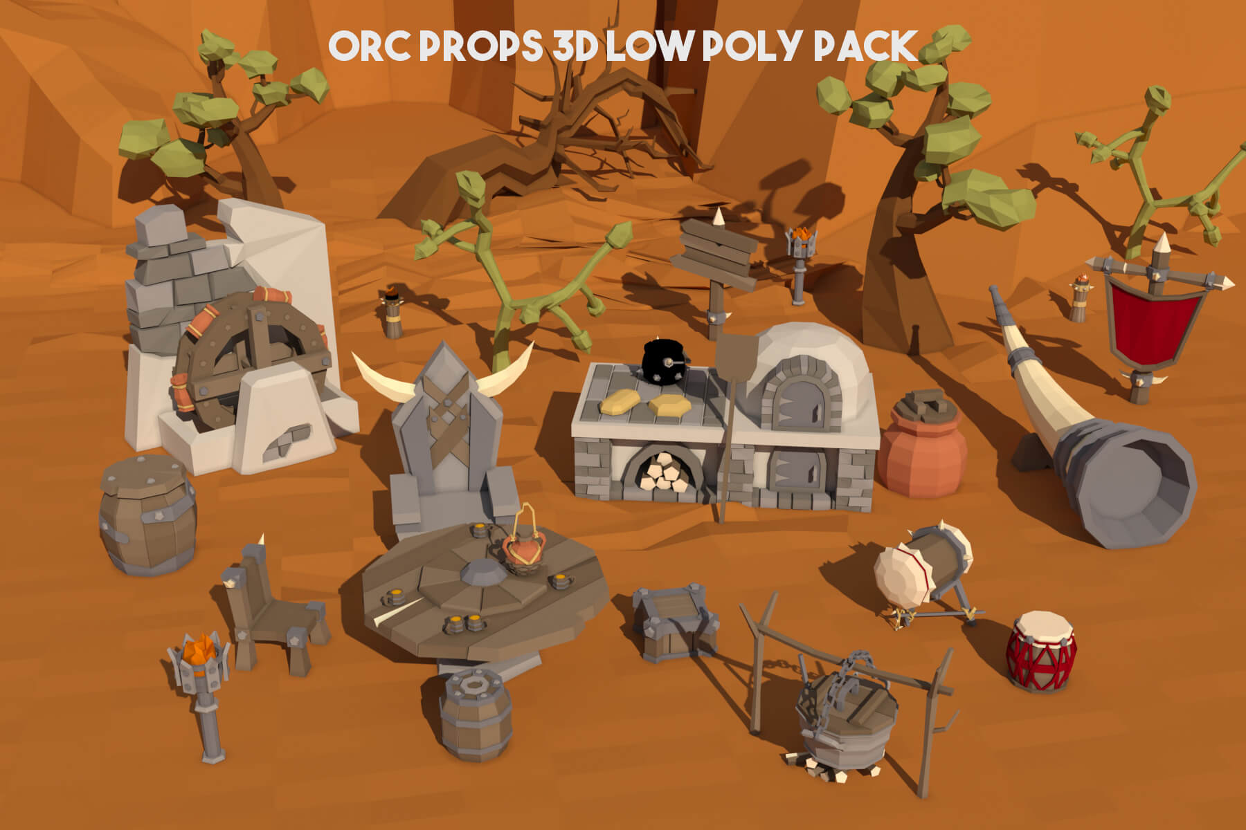 Orc Props 3D Low Poly Models by Free Game Assets (GUI, Sprite, Tilesets)