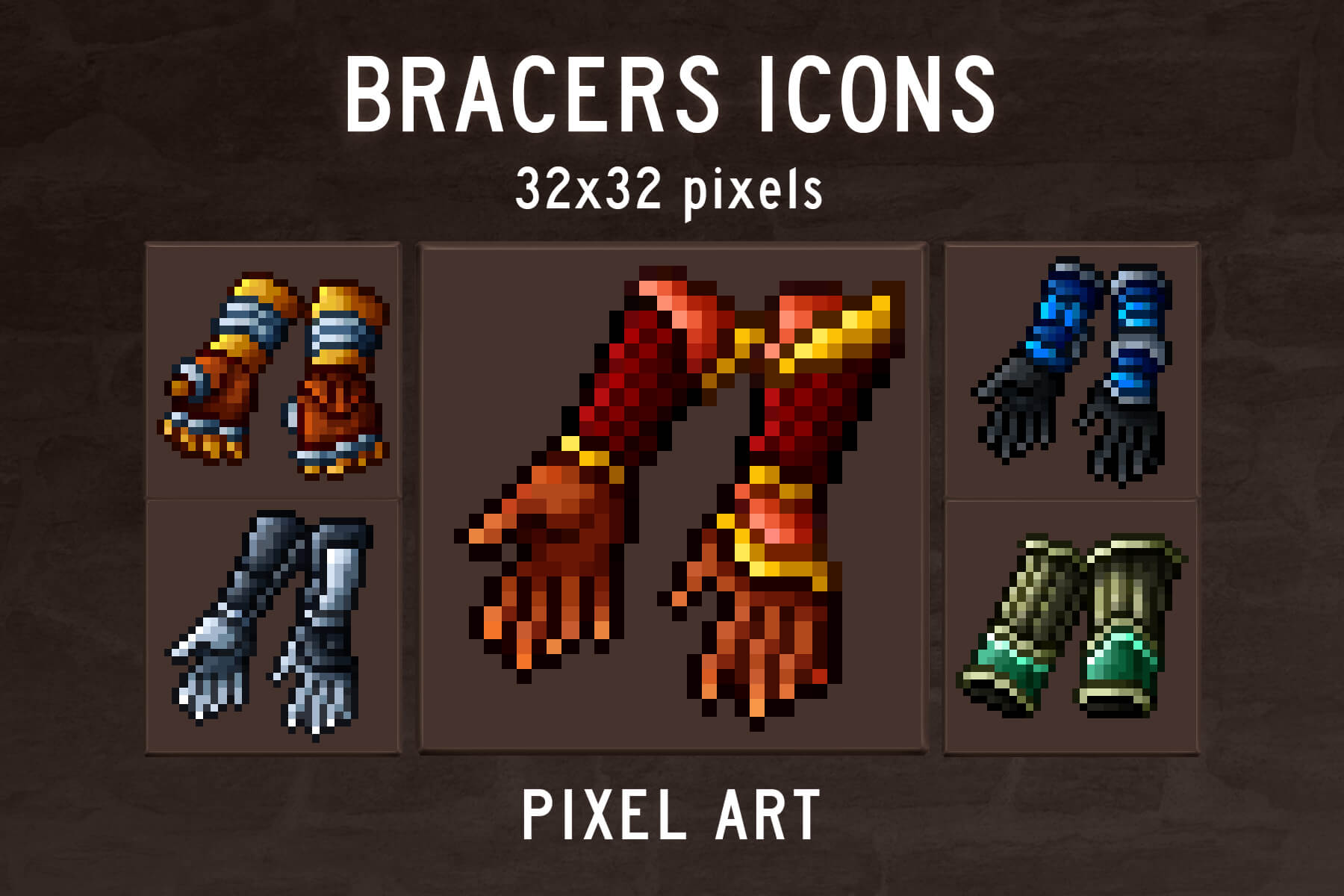 48 Bracers Pixel Art Icons by Free Game Assets (GUI, Sprite, Tilesets)