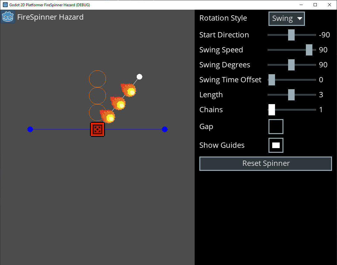 Fire Spinner Hazard for 2D platformer by Parabol Ink