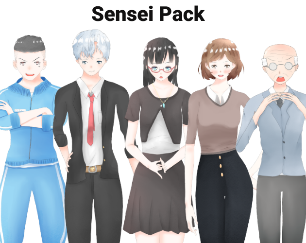 Free Character Sprites for Visual Novels (Sensei Pack) by Potat0Master