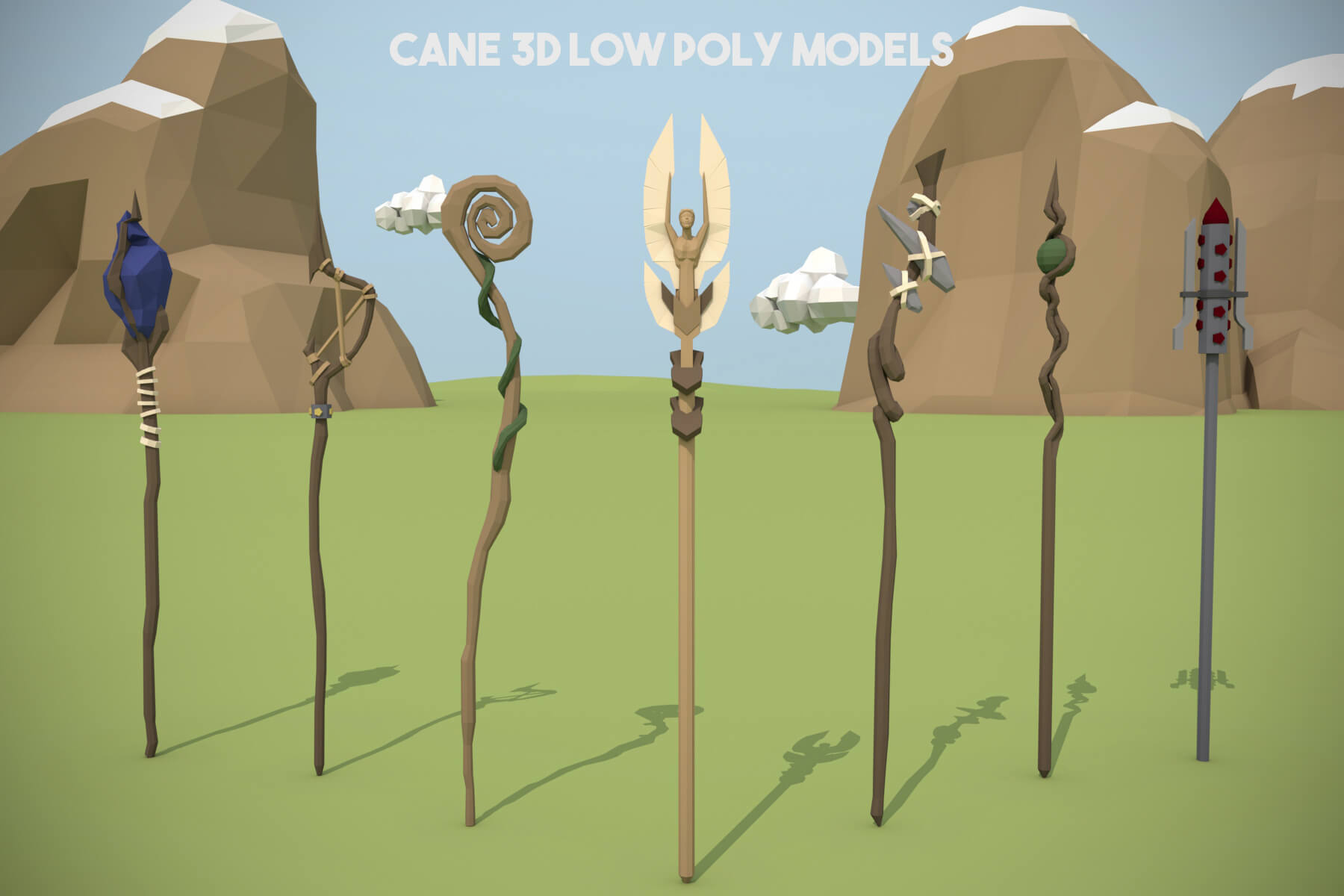 Cane 3D low Poly Models by Free Game Assets (GUI, Sprite, Tilesets)