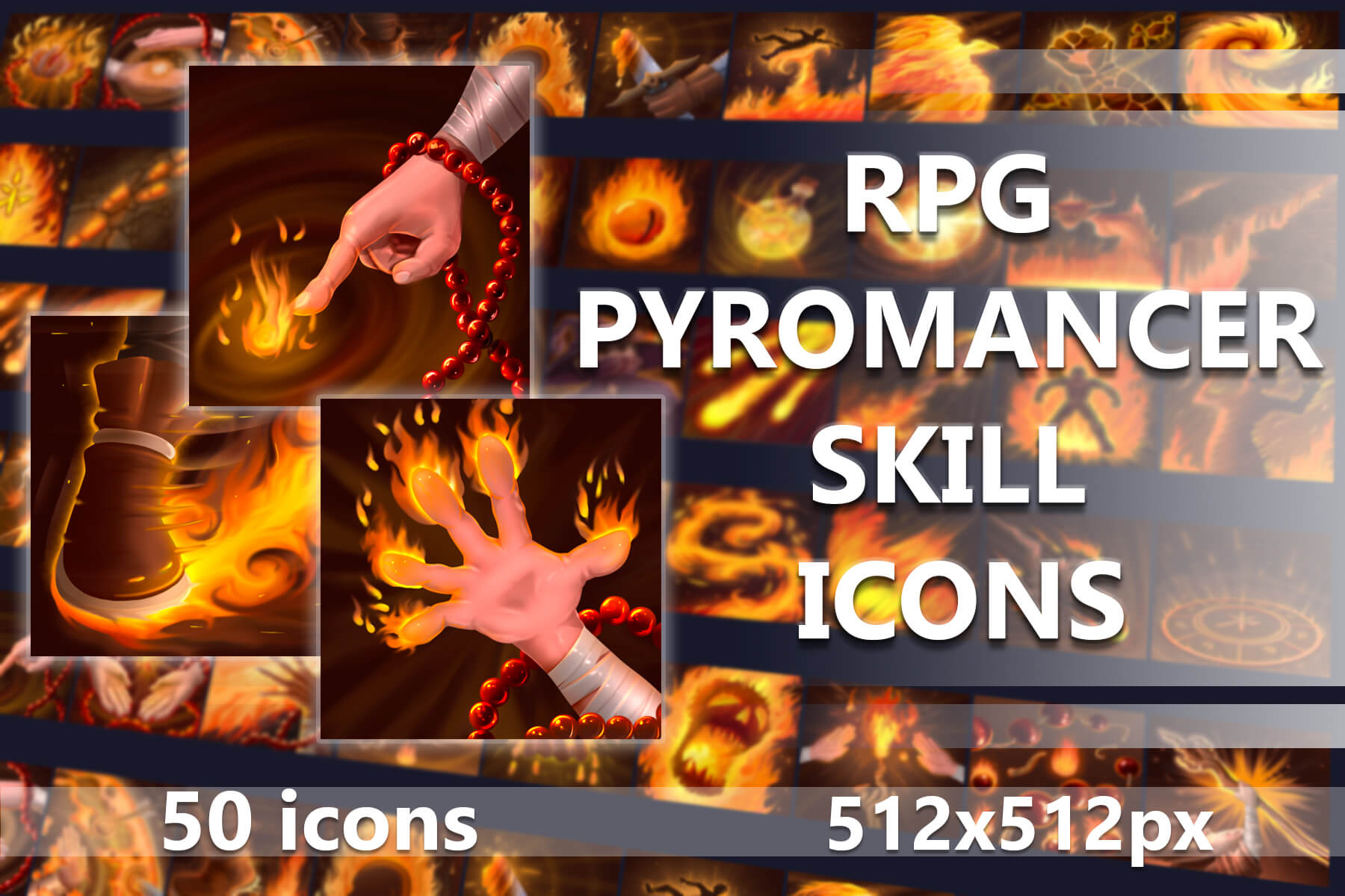 50 Pyromancer Skill Icons by Free Game Assets (GUI, Sprite, Tilesets)
