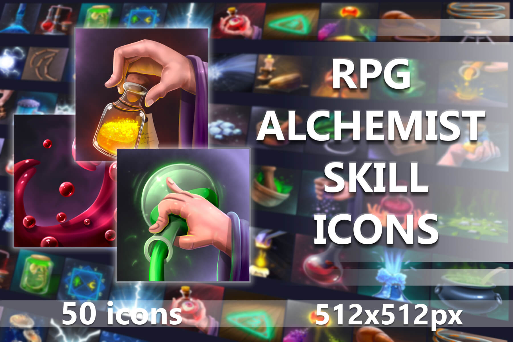 50 Alchemist Skill Icons by Free Game Assets (GUI, Sprite, Tilesets)