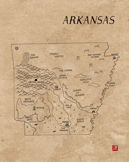 Arkansas as a fantasy map by Alda Yuan