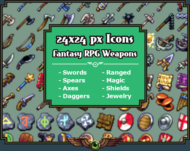 Pixel Fantasy RPG Icons Weapons 24×24 by Thomas Feichtmeir "Cyangmou"