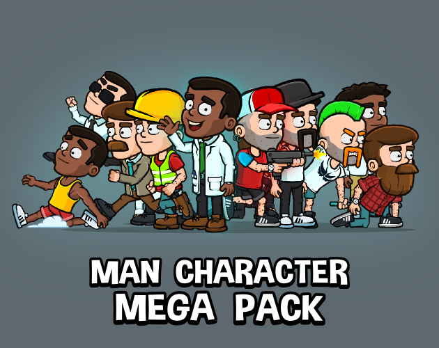 Man character asset pack by Robert Brooks - gamedeveloperstudio.com