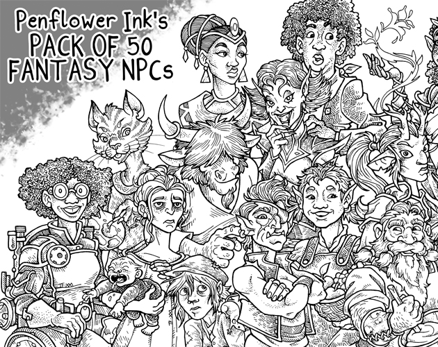 Asset Pack of 50 Fantasy TTRPG NPCs by Penflower Ink | Notion