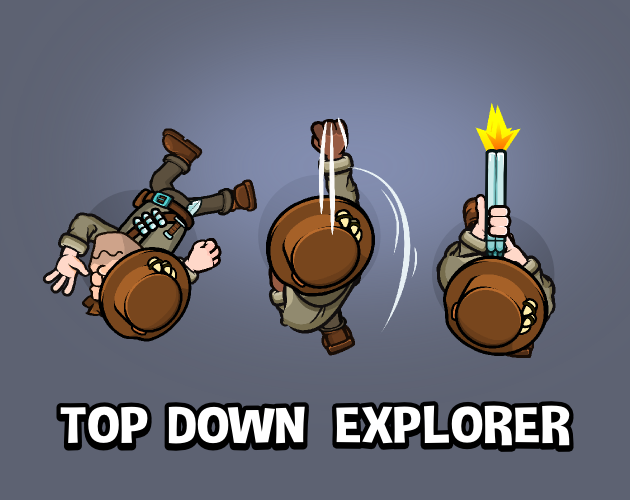 Top down explorer character by Robert Brooks - gamedeveloperstudio.com