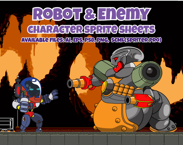 Robot and Enemy character sprite sheets by wahyuprot