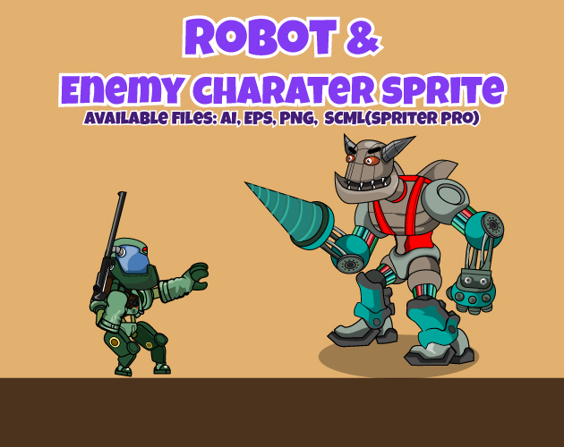 Robot vs Enemy character sprite by wahyuprot