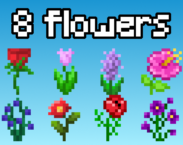 Pixel 8 Flowers with growth stages [16x16px] by Brysia