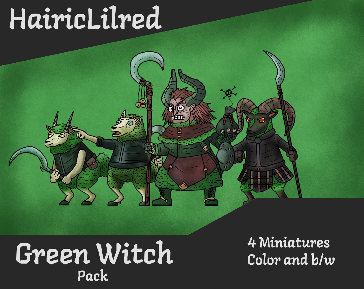Hairic Paper Minis - Green Witch Pack by Hairic Lilred