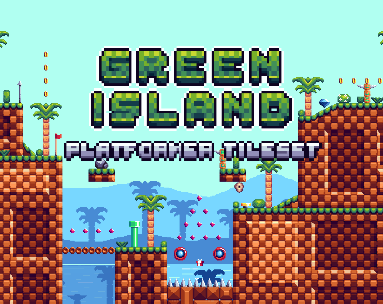 Green Island - 16 x 16 Plastic retro platformer tilest by Fat Cat Games