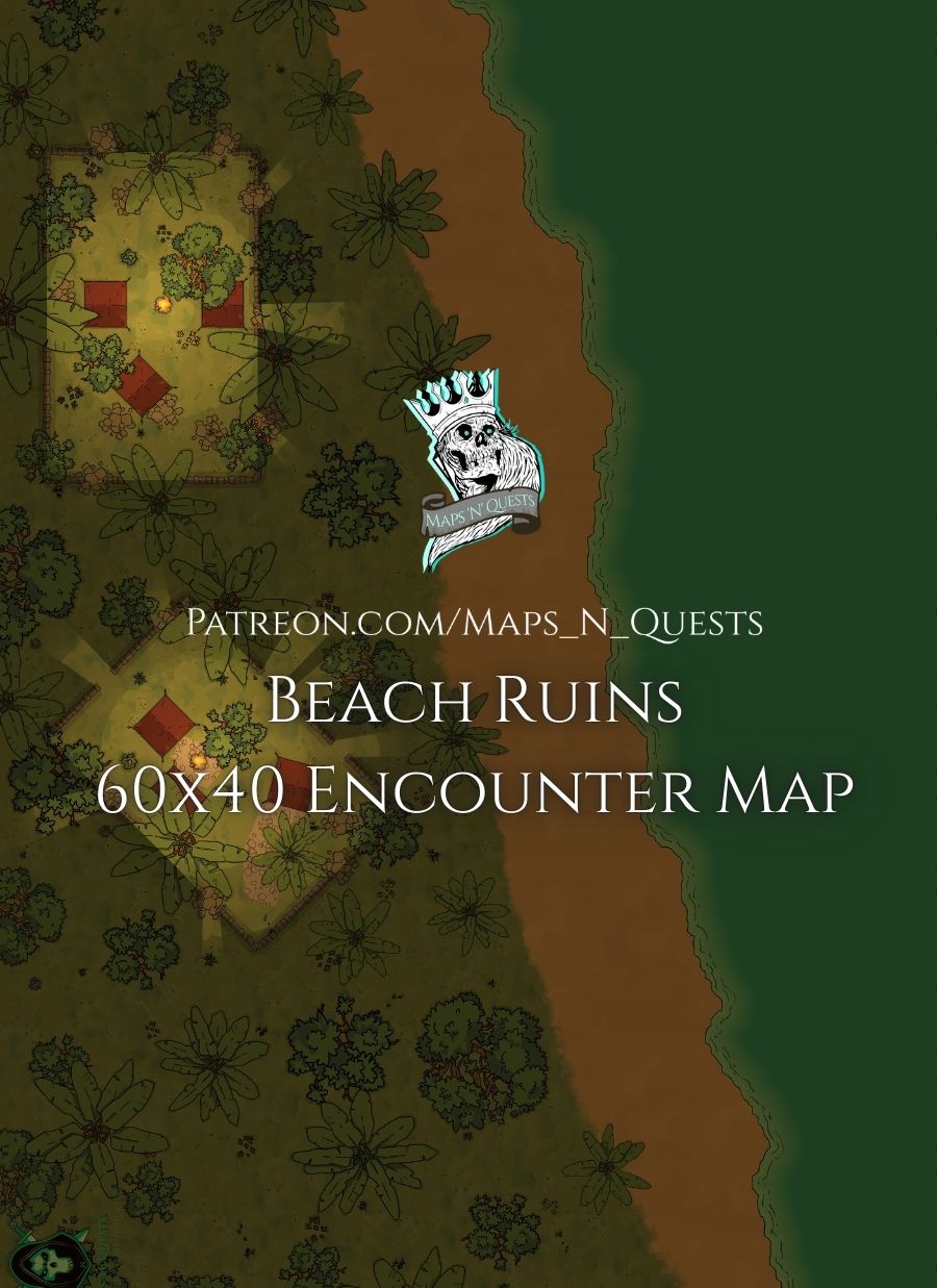 Beach Ruins 60x40 TTRPG Map by Maps 'N' Quests